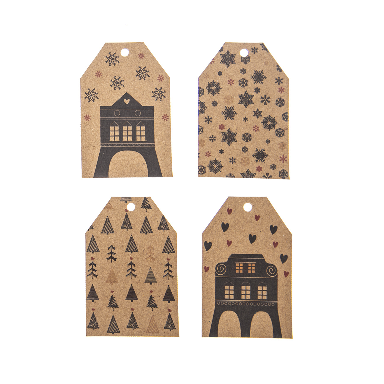 Visačky-jmenovky papír vánoční DOMKY 20 ks přírodní